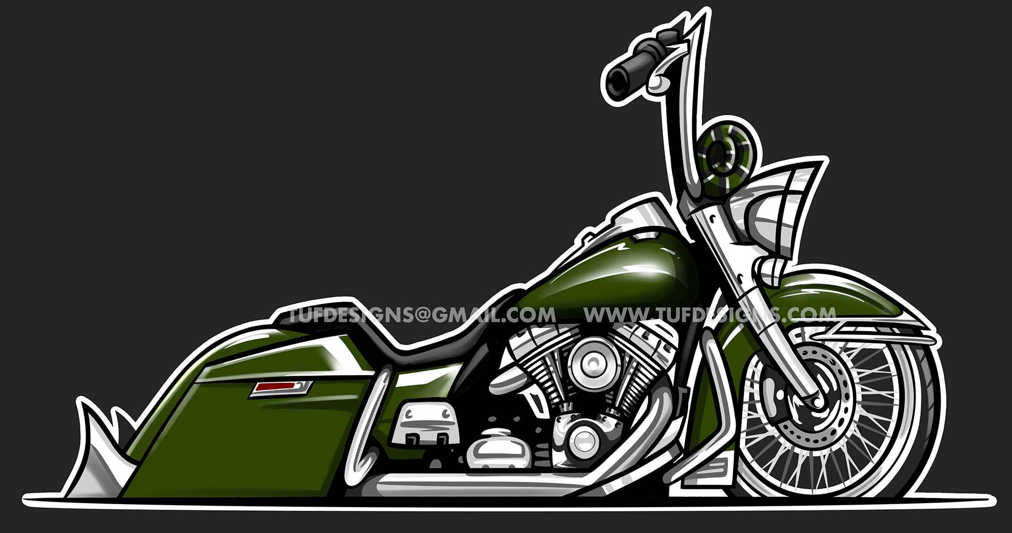 Drawing of a Custom Motorcycle, Lowrider Style Bagger, Motorbike Clip ...