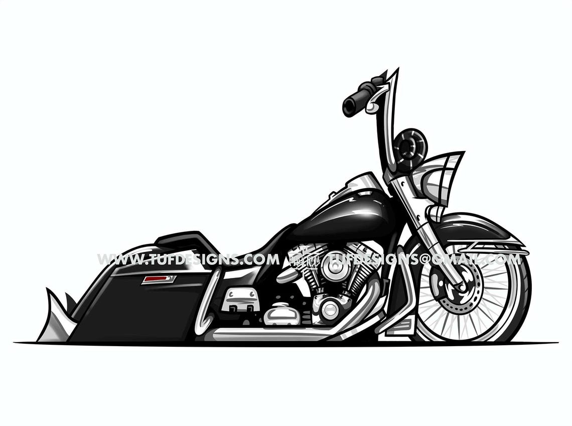 Black Motorcycle Drawing, Custom Bagger, Motorbike Clip Art, Bike Shop ...