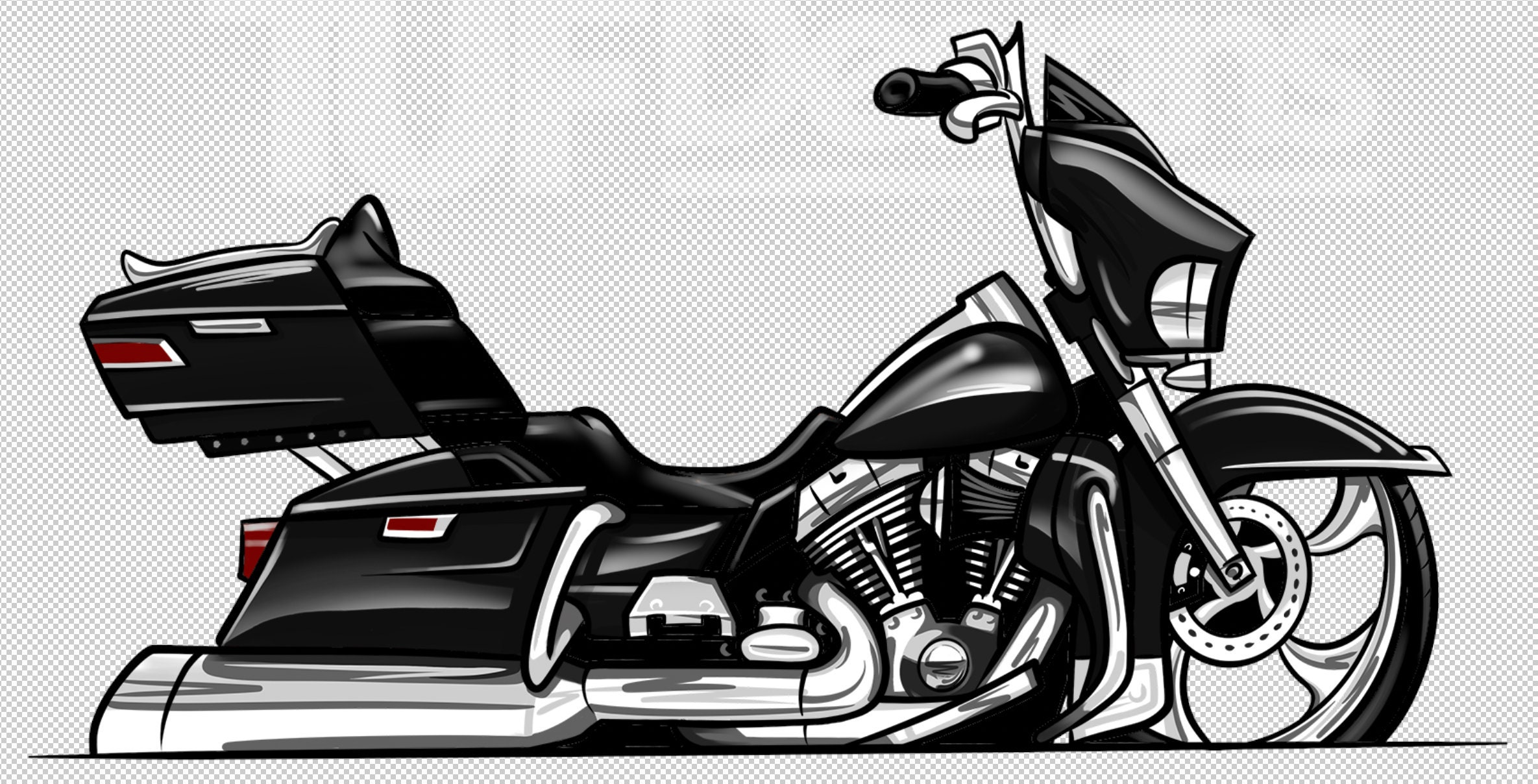 Motorcycle Art Black Bike Cartoon Drawing - Etsy