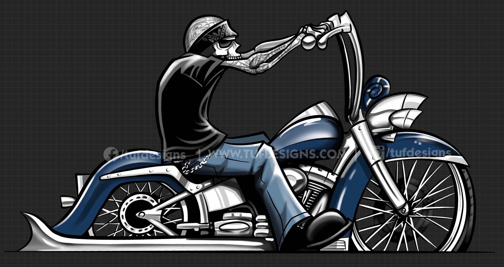 Blue Vicla Motorcycle Skeleton Art Cholo Style Drawing (Download Now ...