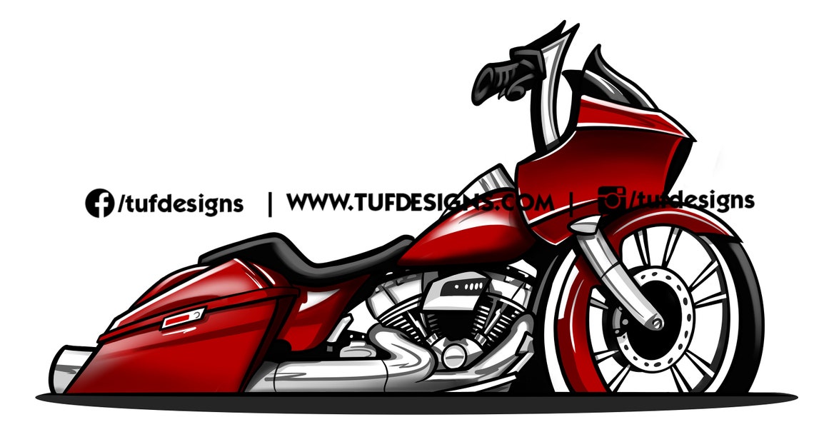 Motorcycle Drawing Red Bagger Digital Art Illustration - Etsy