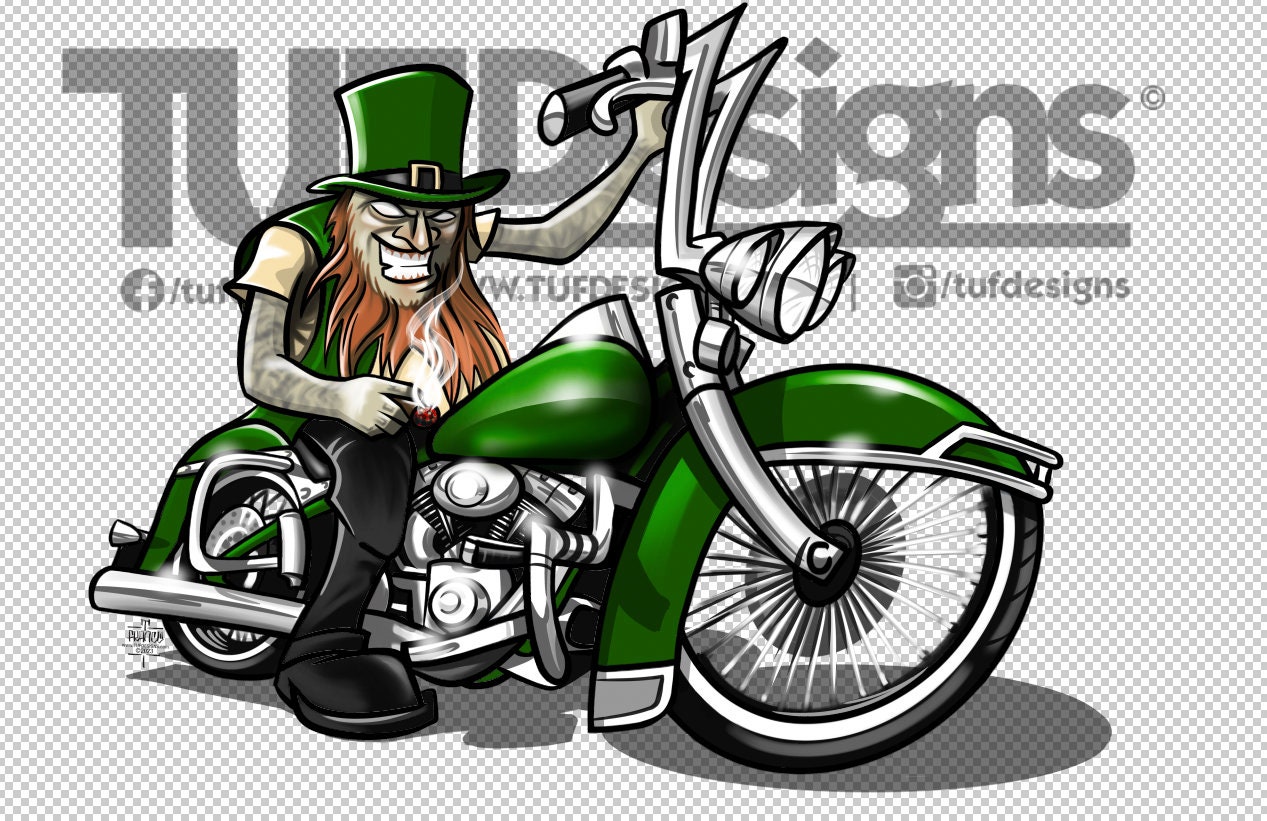 Motorcycle Art Saint Patricks Day Irish Leprechaun Cartoon Drawing - Etsy