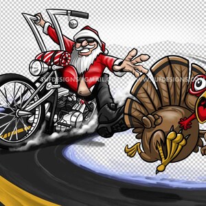 Motorcycle Artwork: Turkey Run, Santa Biker Drawing (JPG, PNG Digital ...