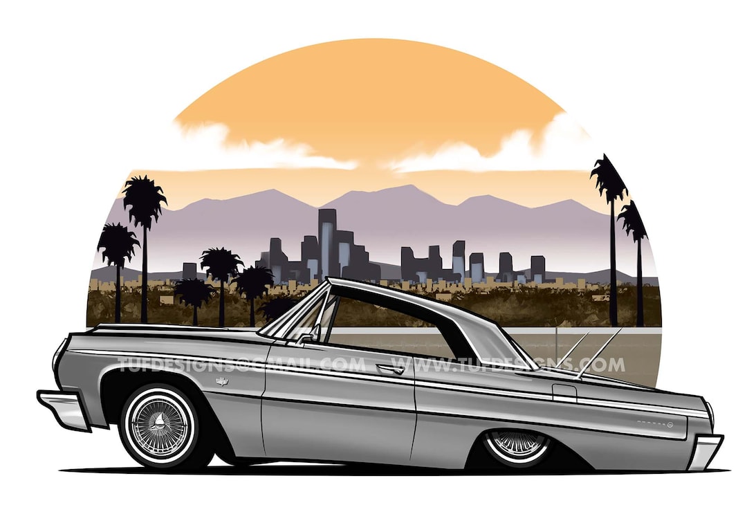 Lowrider Drawing, Chevy Impala Artwork, Cartoon Illustration, Png File ...