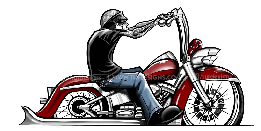 Red Vicla Motorcycle Skeleton Art Cholo Style Drawing - Etsy