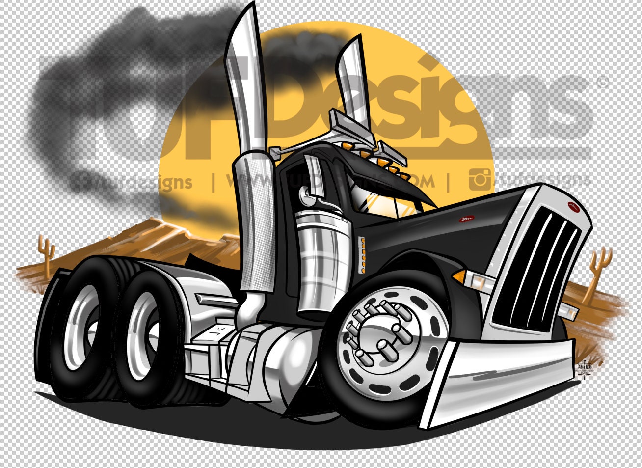 Semi Truck Artwork: Big Rig Cartoon Style Drawing (png and Jpg Digital ...