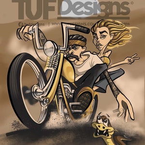 PNG Drawing of Biker Couple Riding Chopper Chasing Snake - Etsy
