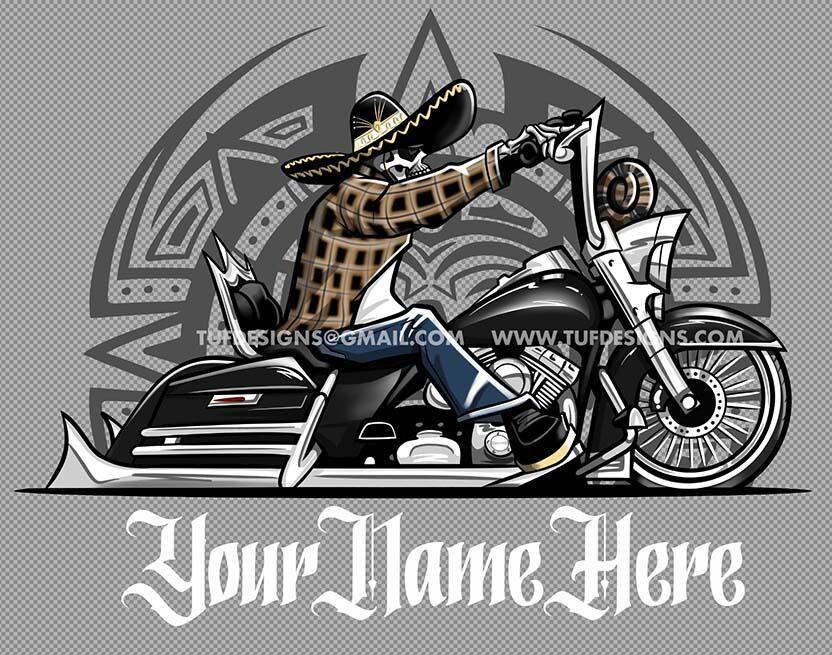 Cholo Style Bagger Art, Motorcycle Drawing, Personalized Png Design ...