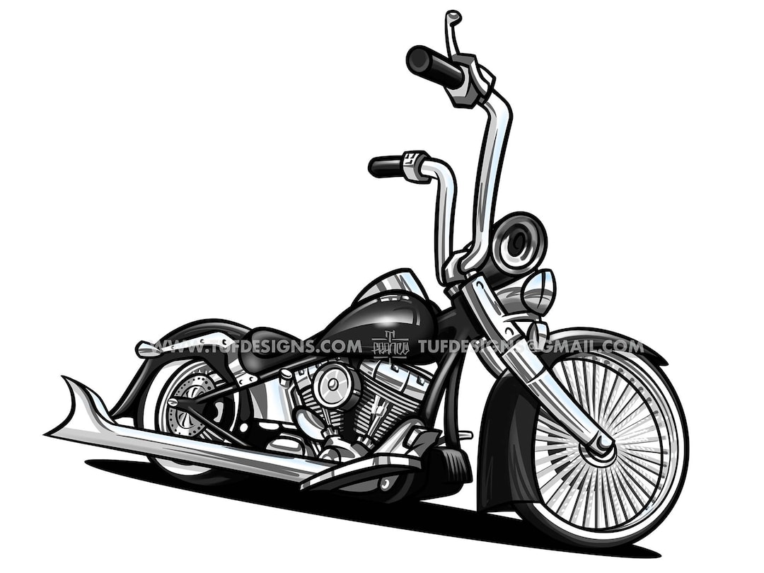 Motorcycle Drawing, Vicla Artwork, Cartoon Illustration, Lowrider Bike ...