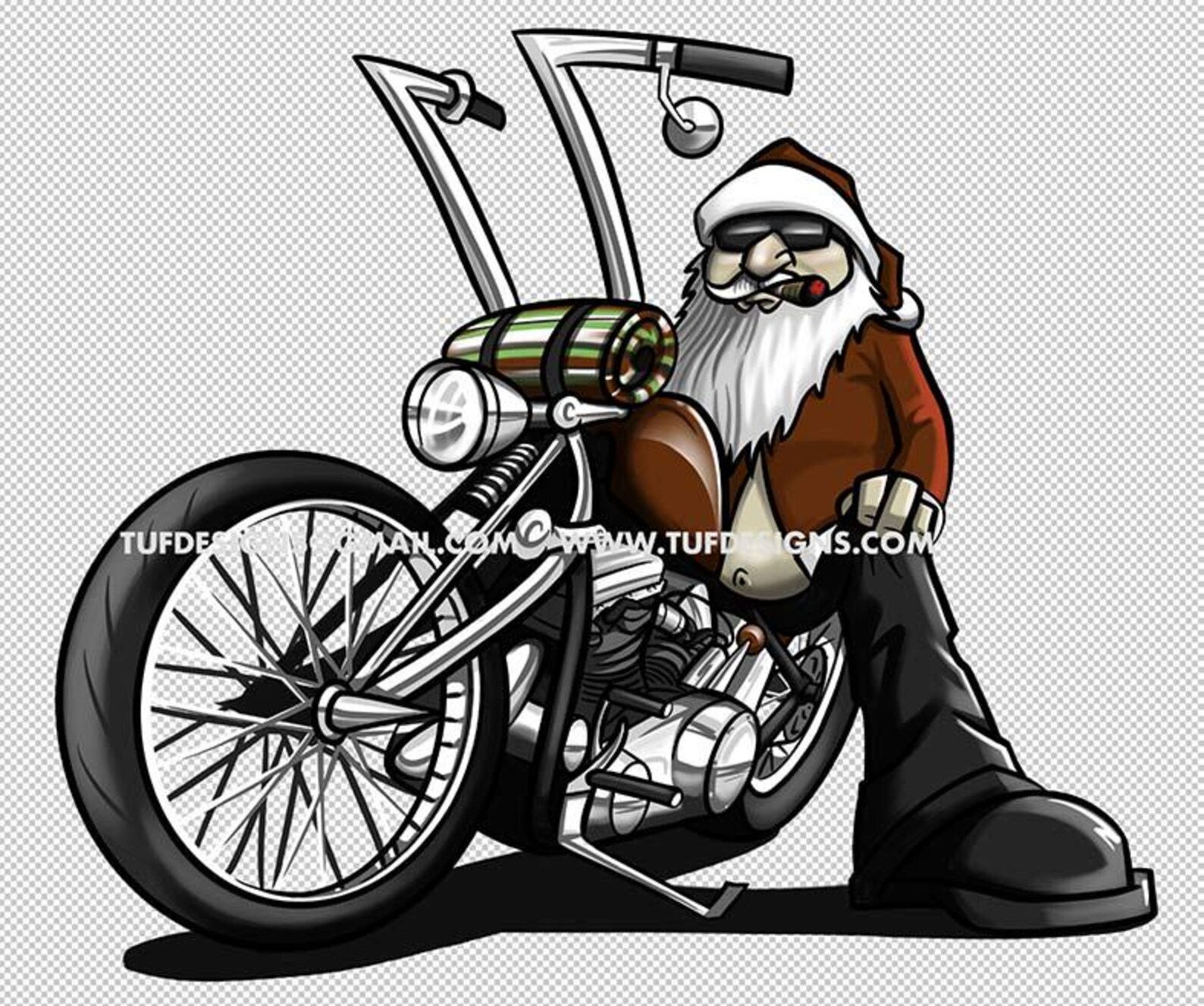 Santa Claus Biker Artwork: Chopper Drawing (png and Jpg Digital ...