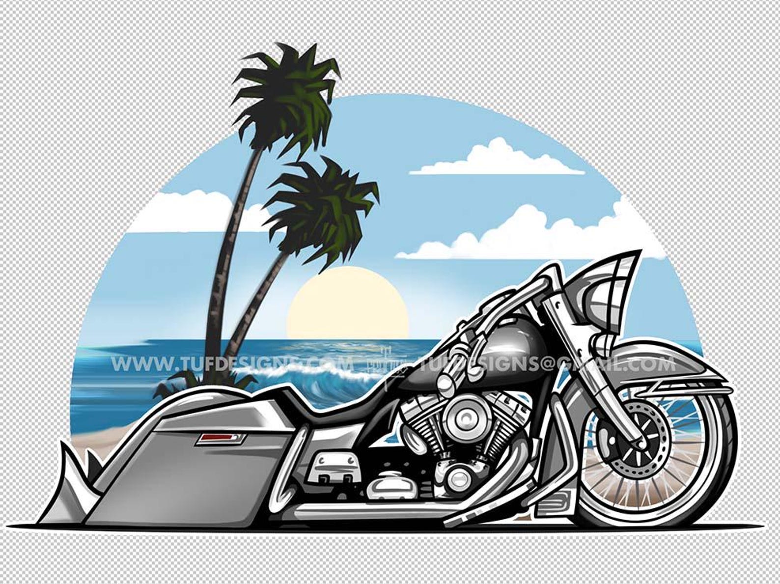 Bagger Motorcycle Drawing, Summertime Illustration, Cartoon Artwork ...