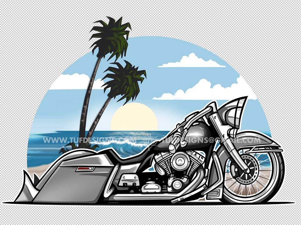 Bagger Motorcycle Drawing, Summertime Illustration, Cartoon Artwork ...