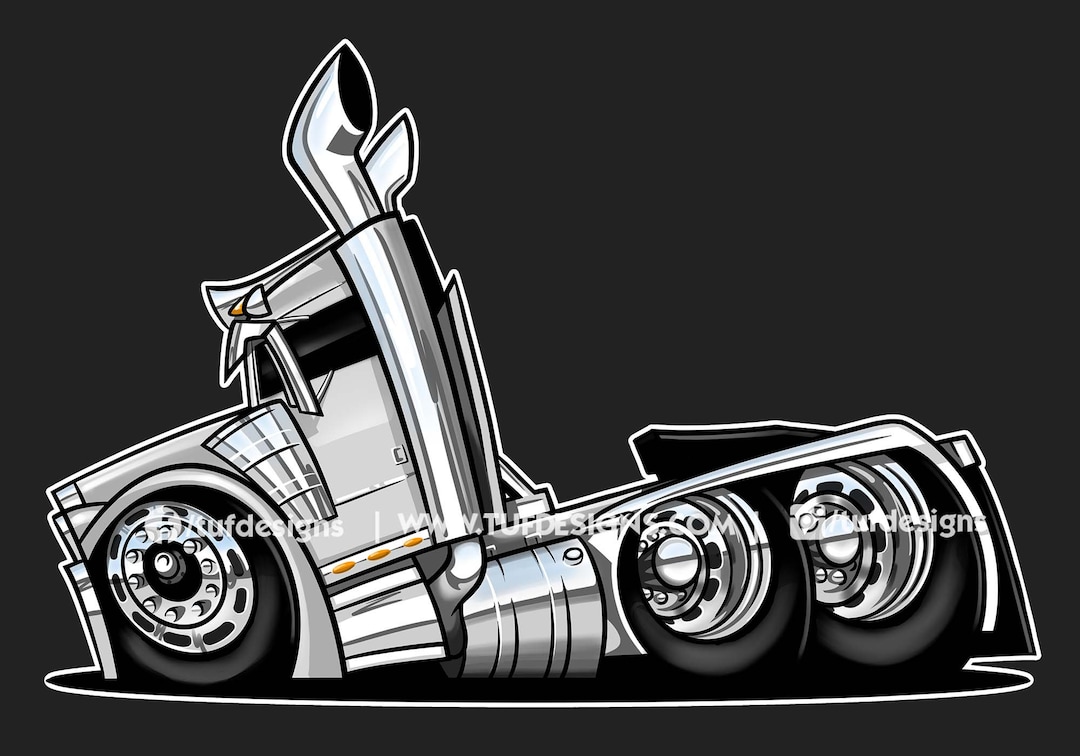 Cartoon Illustration of a Lowered Semi Truck, Peterbilt Big Rig Drawing ...