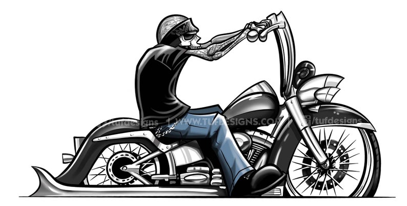 Dibujo estilo cholo del arte del esqueleto de la motocicleta Vicla ...