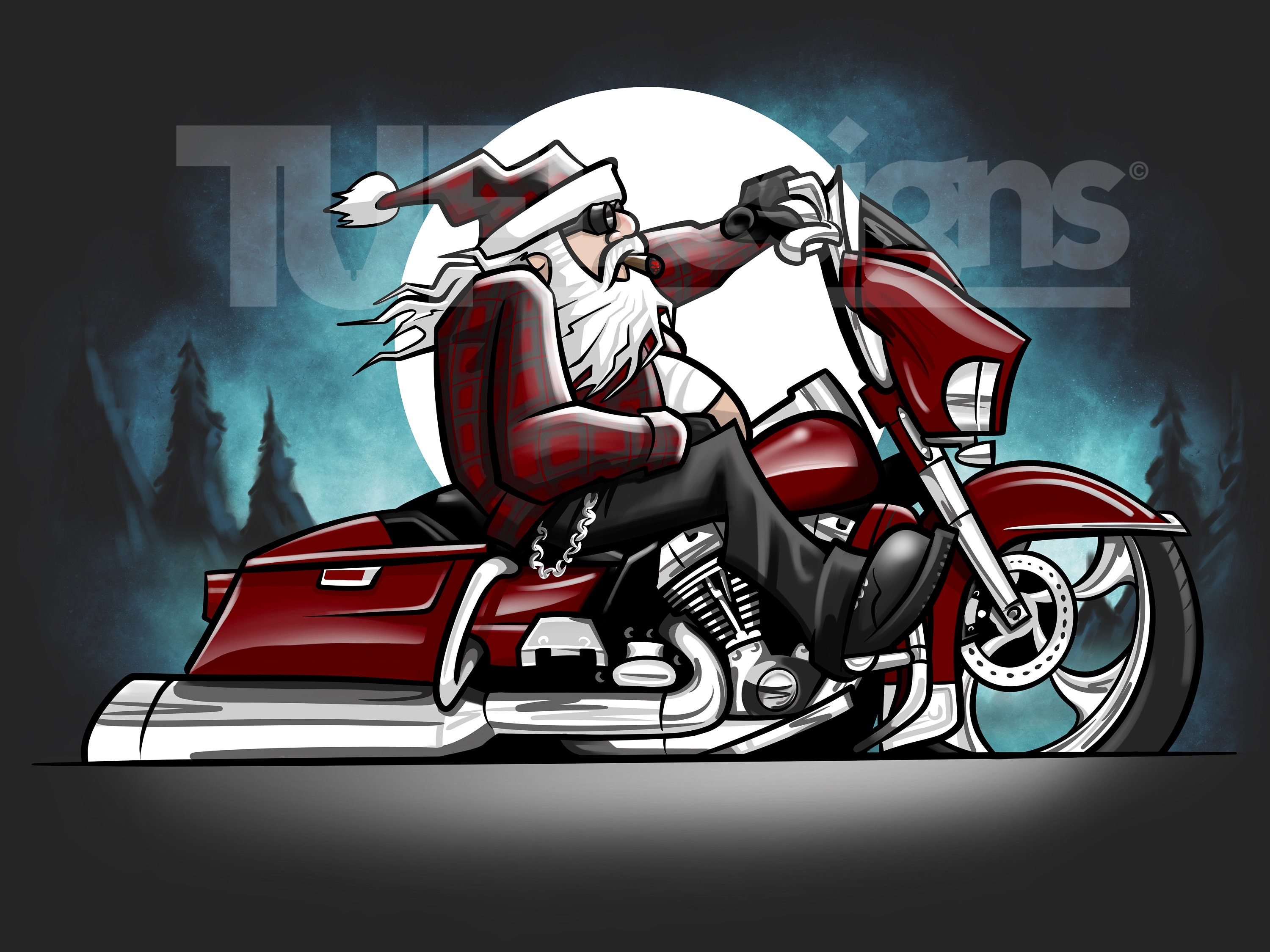 PNG Design of Santa Claus Biker Riding Harley Bagger Motorcycle on Christmas Etsy