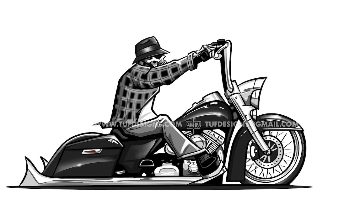 Bagger Motorcycle Drawing, Skeleton Biker, Motorbike Clip Art, Lowrider ...