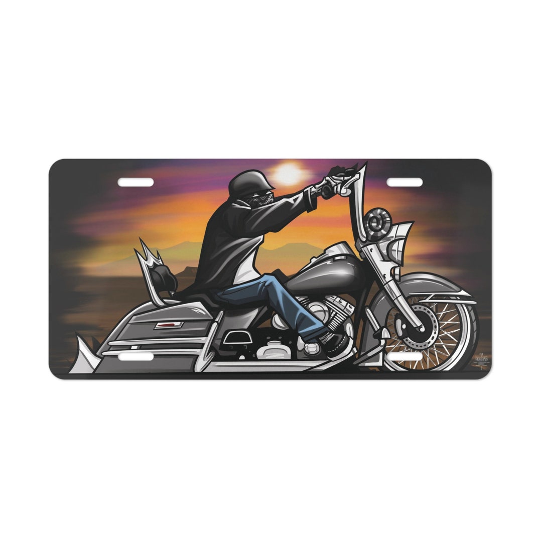 Custom License Plate Artwork, Biker Riding Bagger Motorcycle Design ...