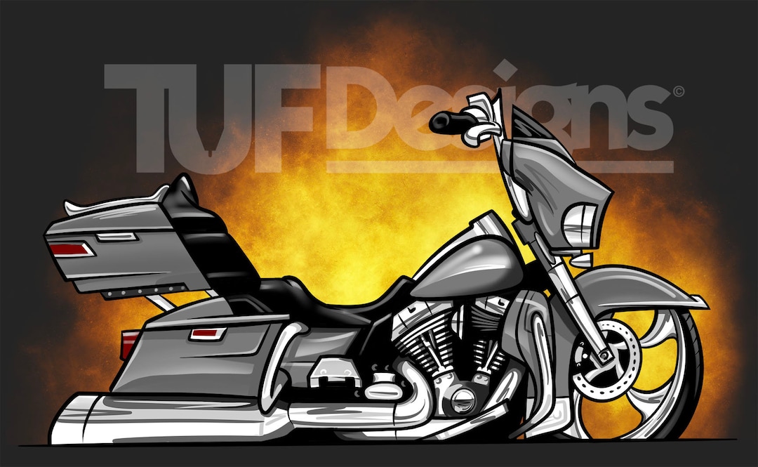 Motorcycle Digital Art: Touring Bagger Cartoon Drawing (JPG, PNG) - Etsy