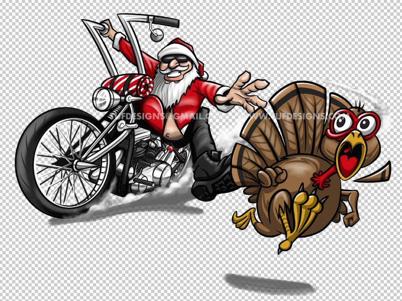 Motorcycle Artwork: Turkey Run, Santa Biker Drawing (JPG, PNG Digital ...