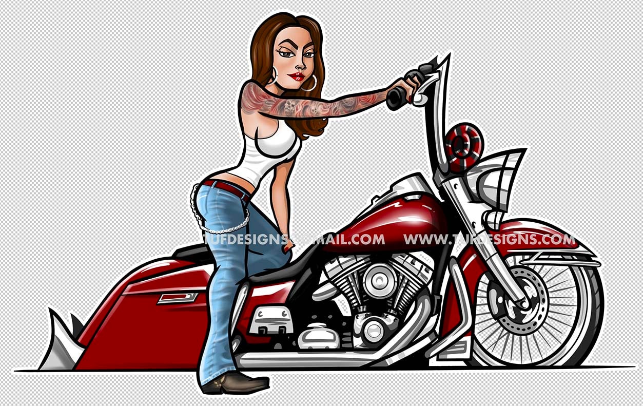 Red Bagger Motorcycle Drawing Girl Biker Riding Cholo Style Vicla Lowrider Bike Clipart Logo ...
