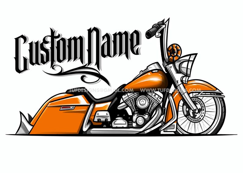 Motorcycle Drawing, Custom Bagger Artwork, Personalized Name, Png File ...