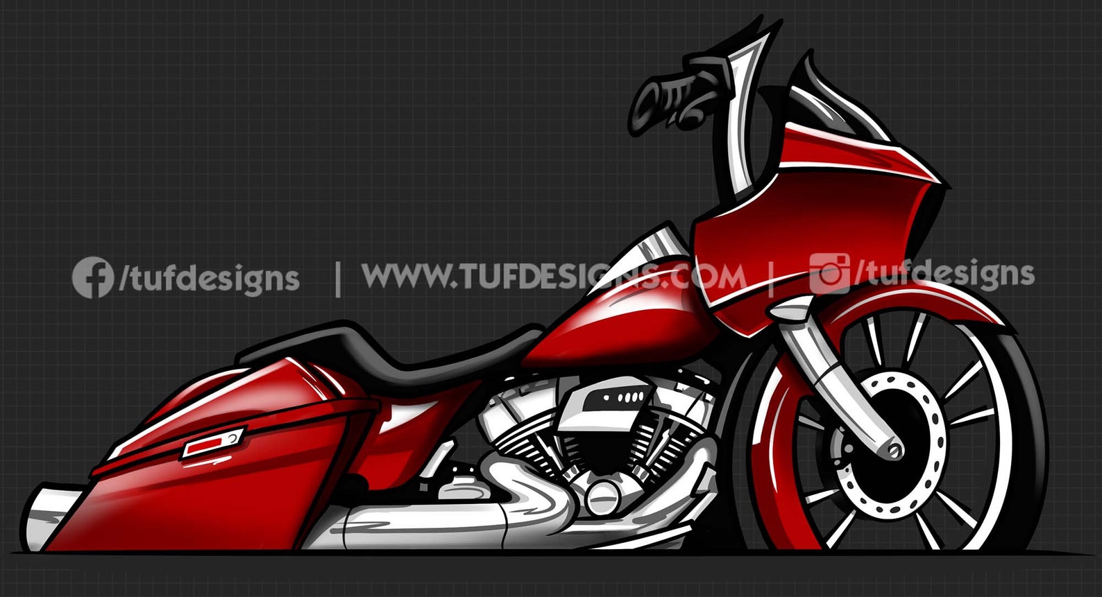 Motorcycle Drawing Red Bagger Digital Art Illustration - Etsy