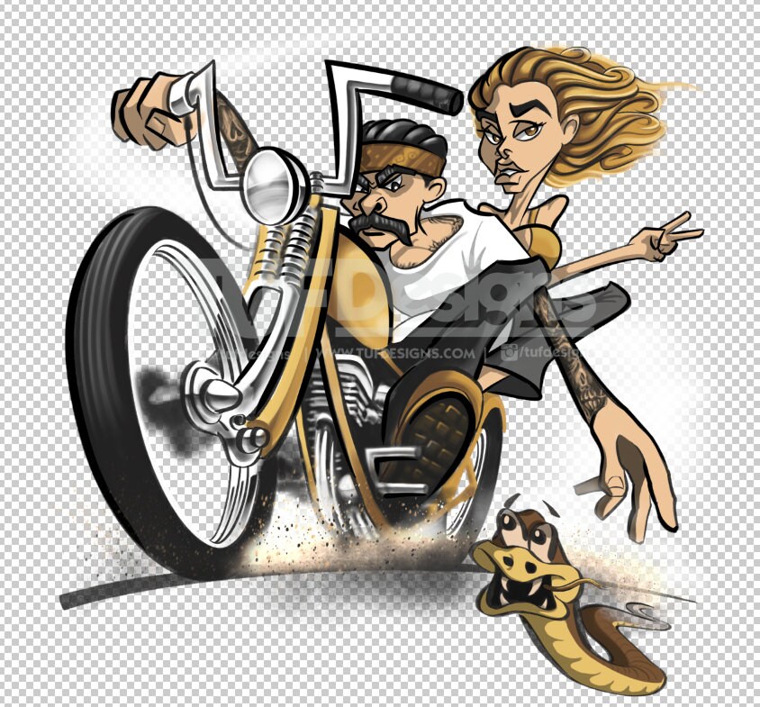 Chopper Motorcycle Cartoon Drawing Bikers Riding Springer Digital ...