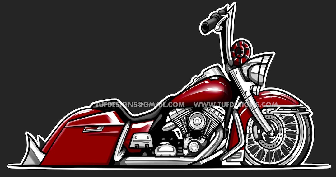 Cartoon Style Drawing of a Red Bagger Motorcycle, Cholo Style Vicla, Png T-shirt Graphics ...