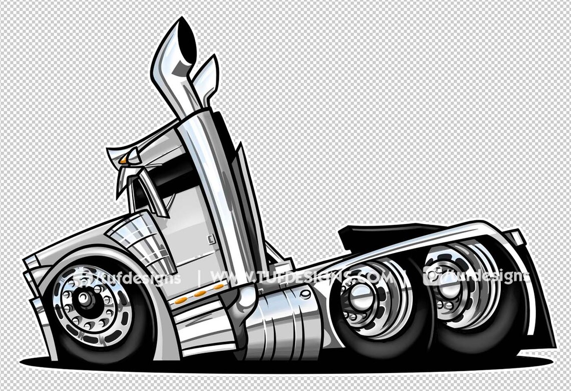 White Lowered Semi Truck Cartoon Drawing Trucking Company Big Rig ...