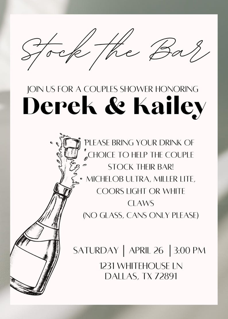 Beige and Cream Stock the Bar Party Invitation Download - Etsy