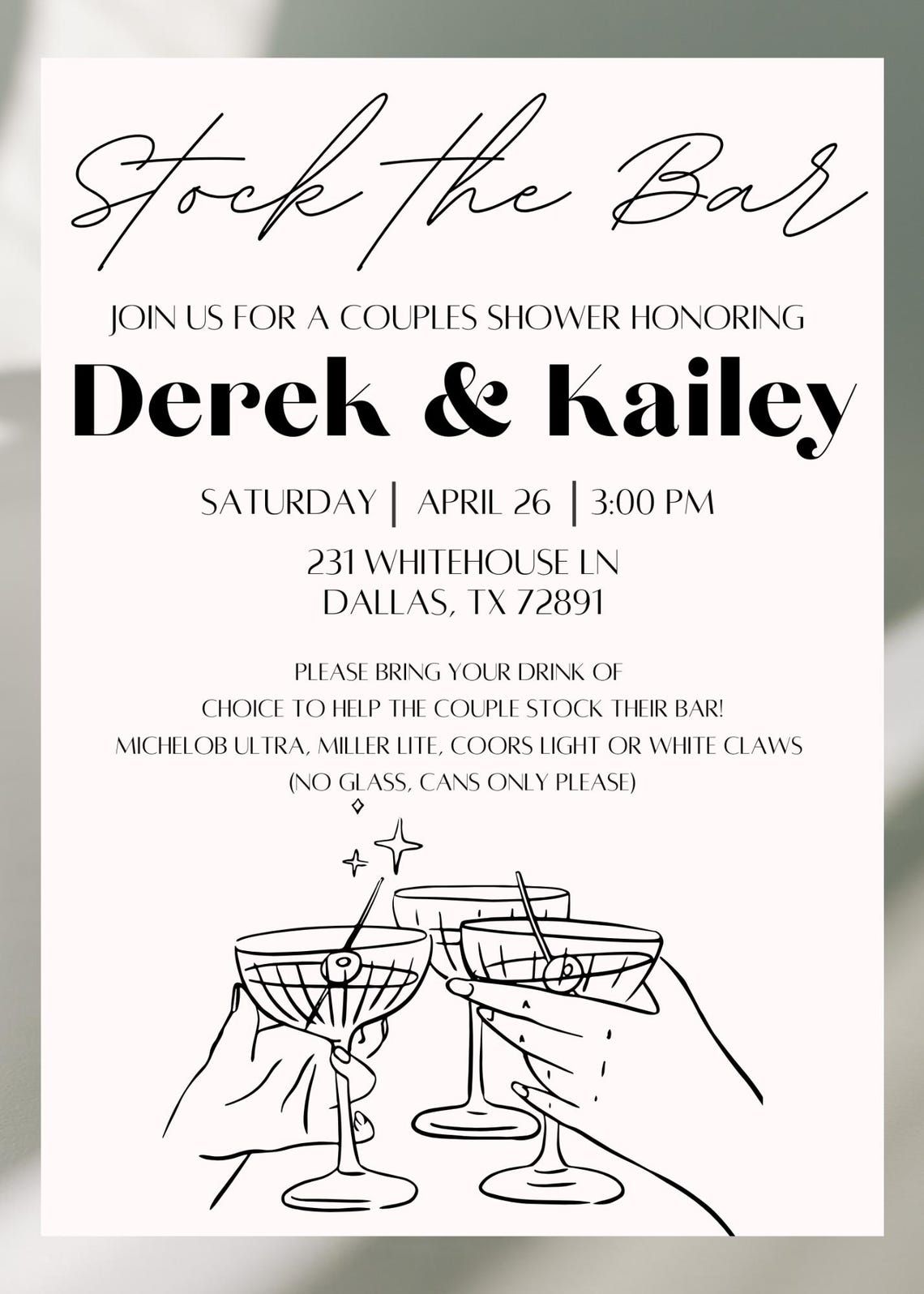 Beige and Cream Stock the Bar Party Invitation Download - Etsy