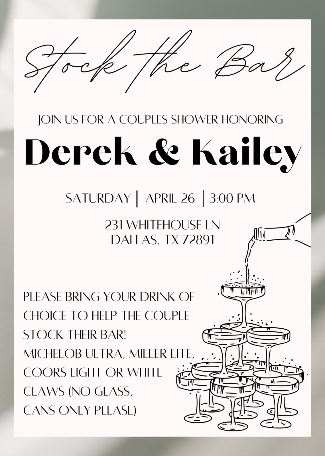 Beige and Cream Stock the Bar Party Invitation Download - Etsy