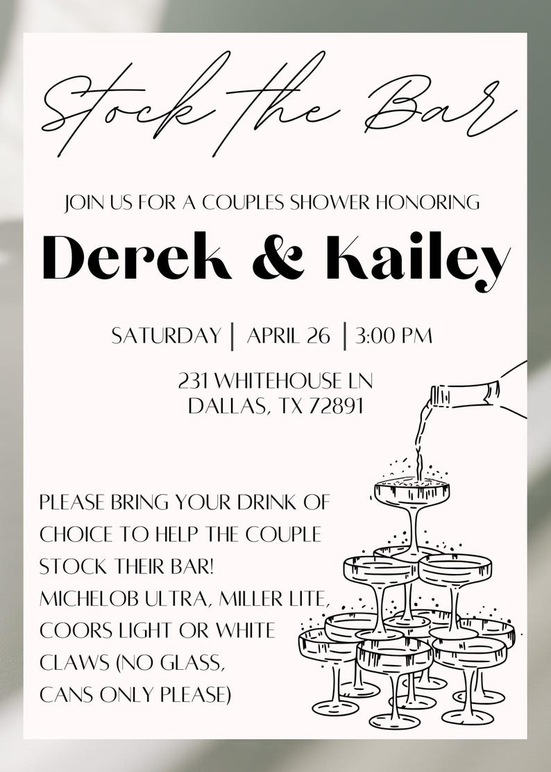 Beige and Cream Stock the Bar Party Invitation Download - Etsy