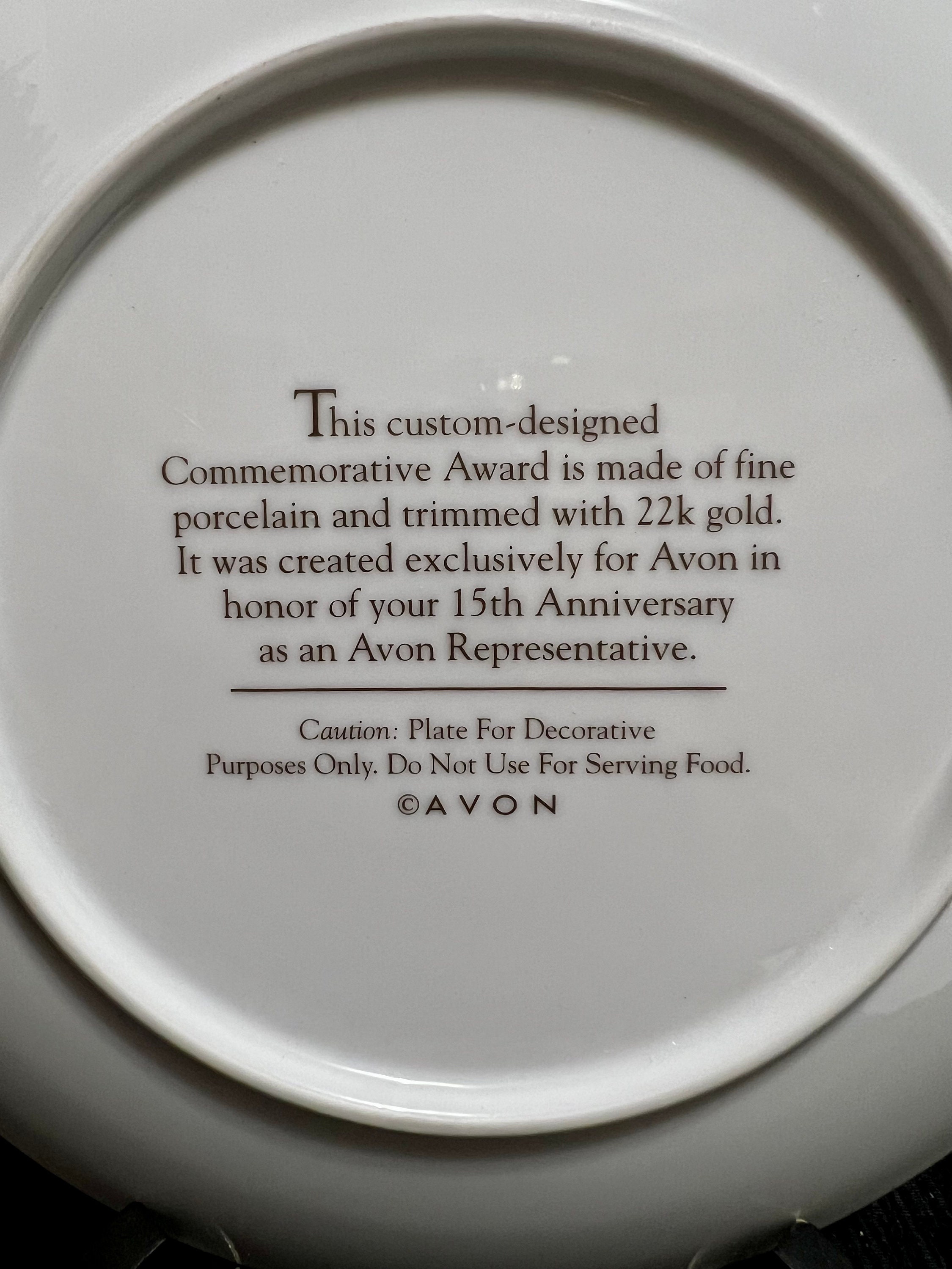 Vtg Avon “the Avon Rose” 15th Anniversary 22k Gold Trim Collectible ...