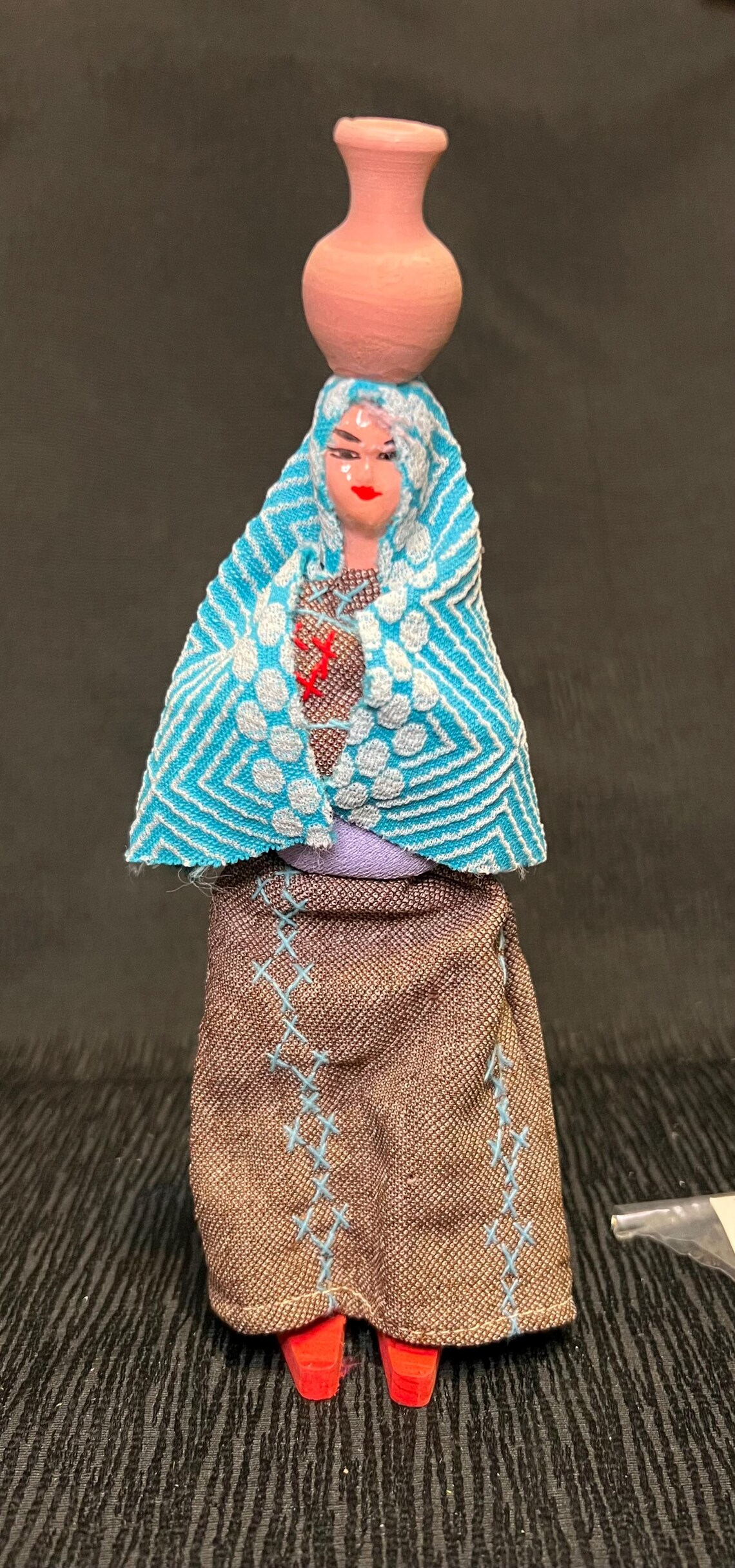 Handmade Ethnic Wooden Doll Woman With Clay Pot Free Standing Hand ...