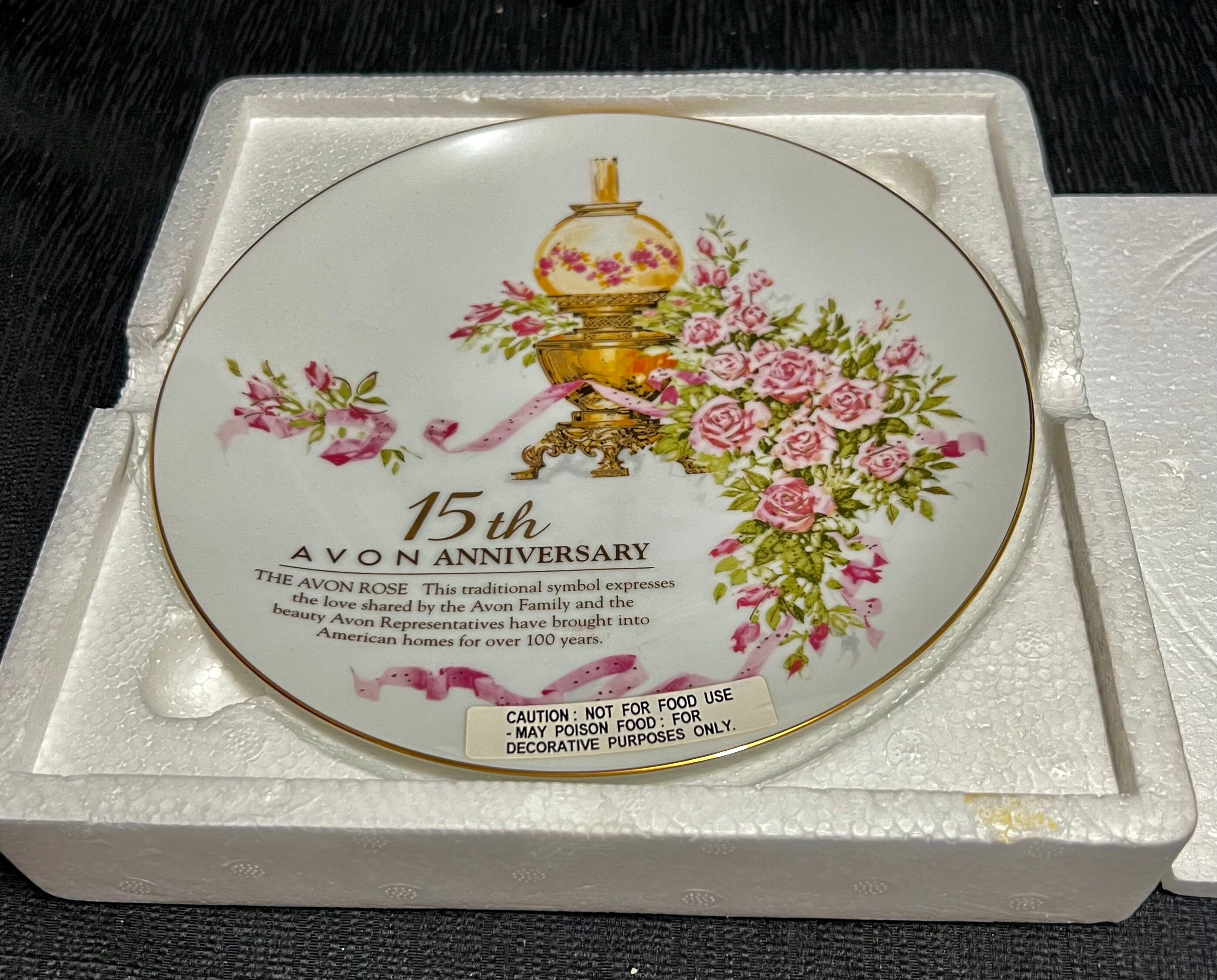 Vtg Avon “the Avon Rose” 15th Anniversary 22k Gold Trim Collectible ...
