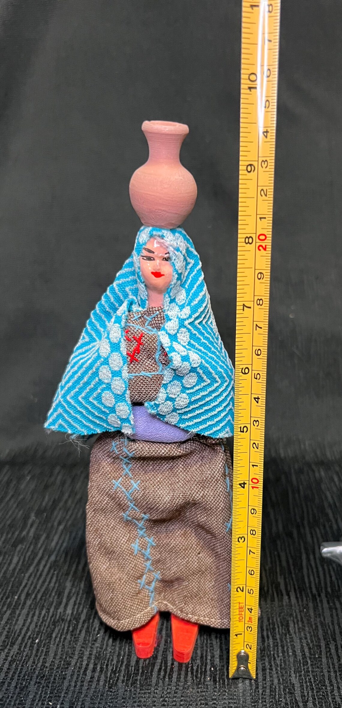 Handmade Ethnic Wooden Doll Woman With Clay Pot Free Standing Hand ...