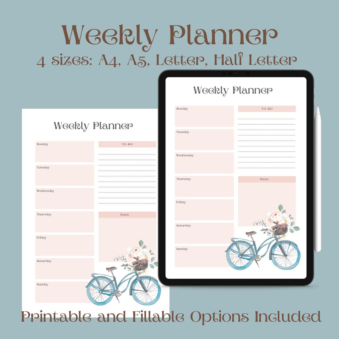 Minimalistic Printable and Fillable Weekly Planner; Instant Download ...