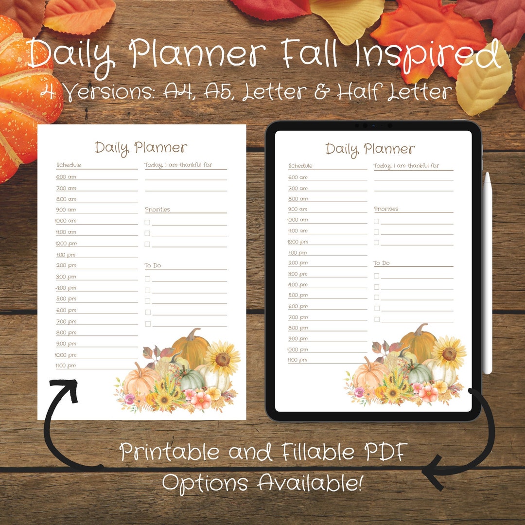 Fall Inspired Daily Planner; Instant Download; Printable and Fillable ...