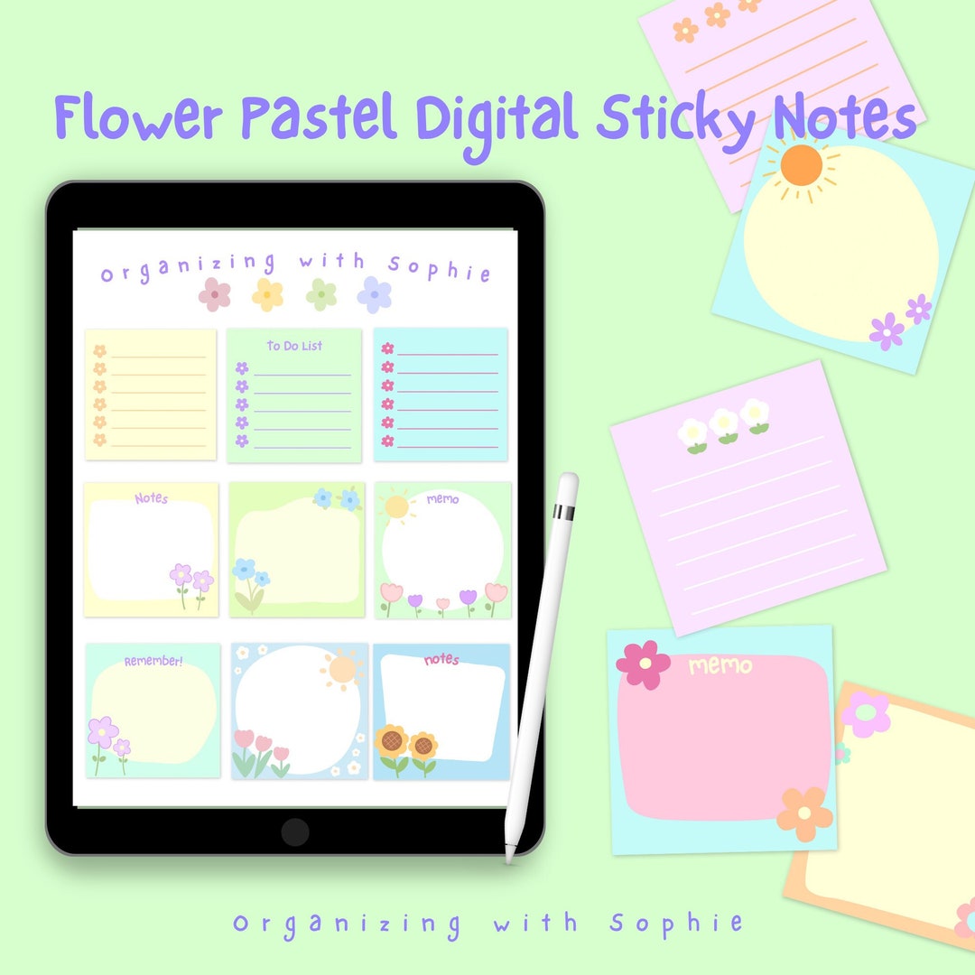 Flower Pastel Digital Sticky Notes; Flower Inspired Digital Planner ...
