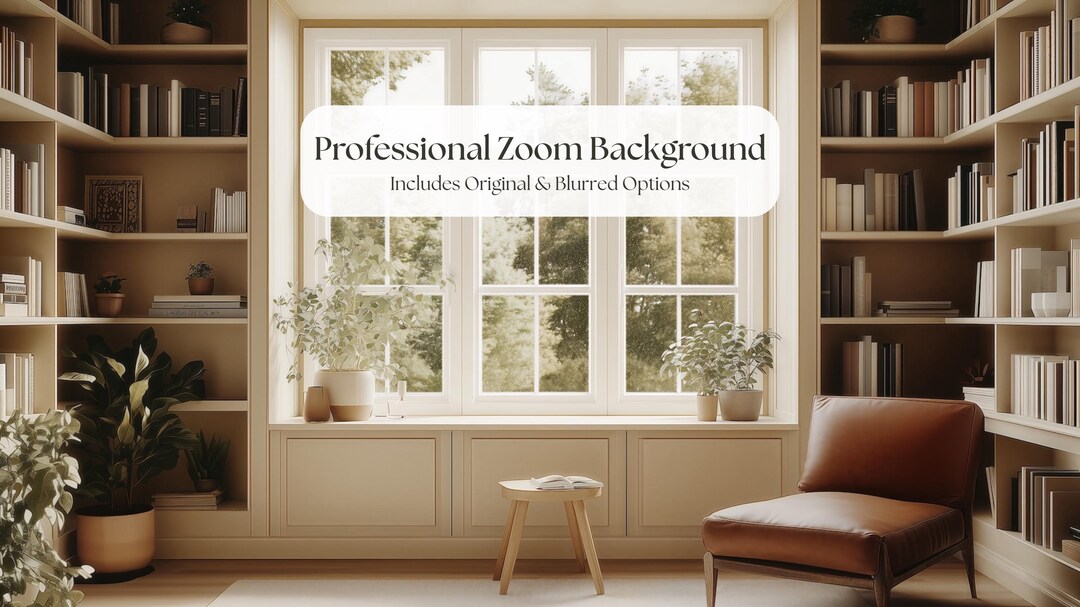 Cozy Home Library Zoom Background | Neutral Minimalist Bookshelf ...