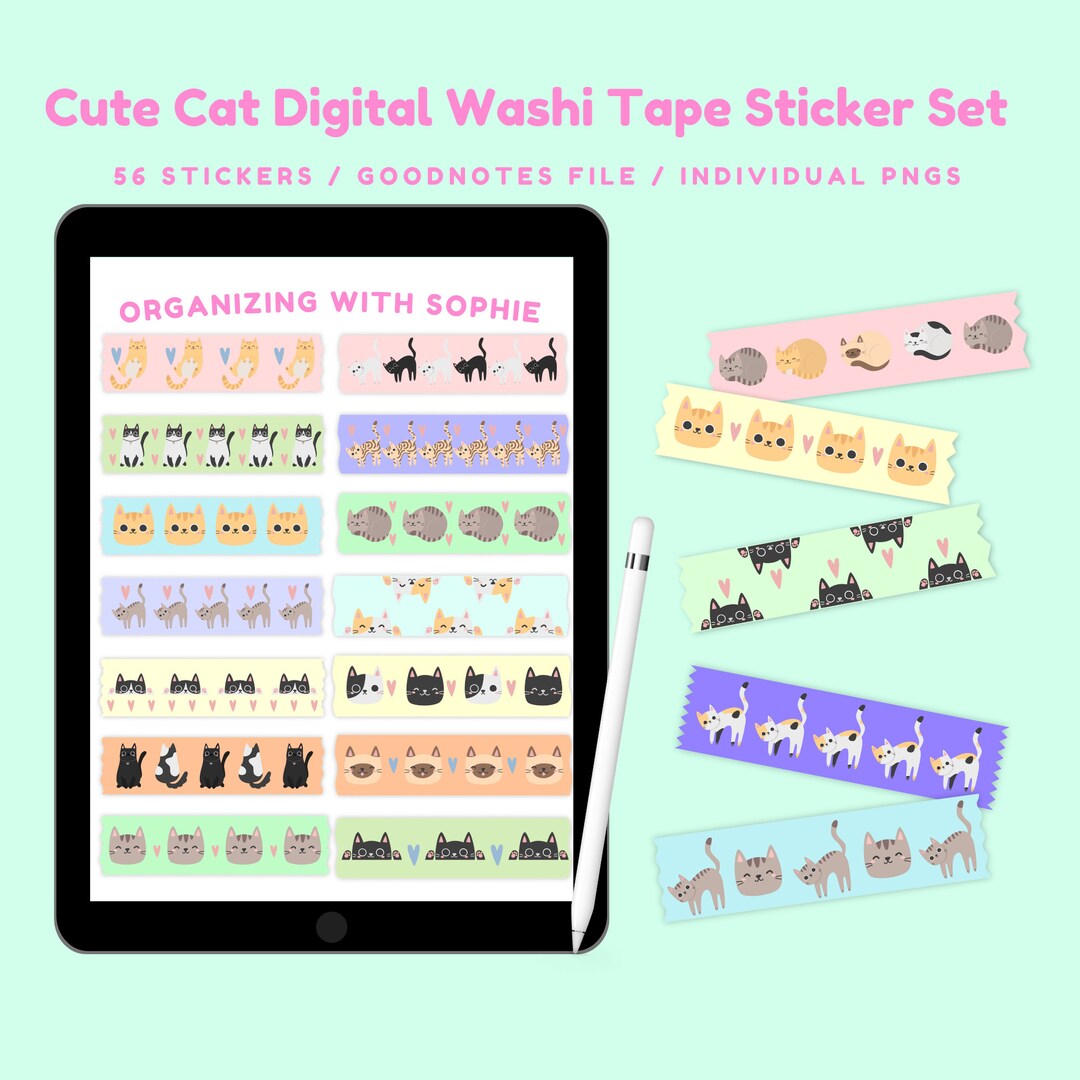 Cute Cat Digital Washi Tape Stickers; Cat Inspired Digital Planner ...