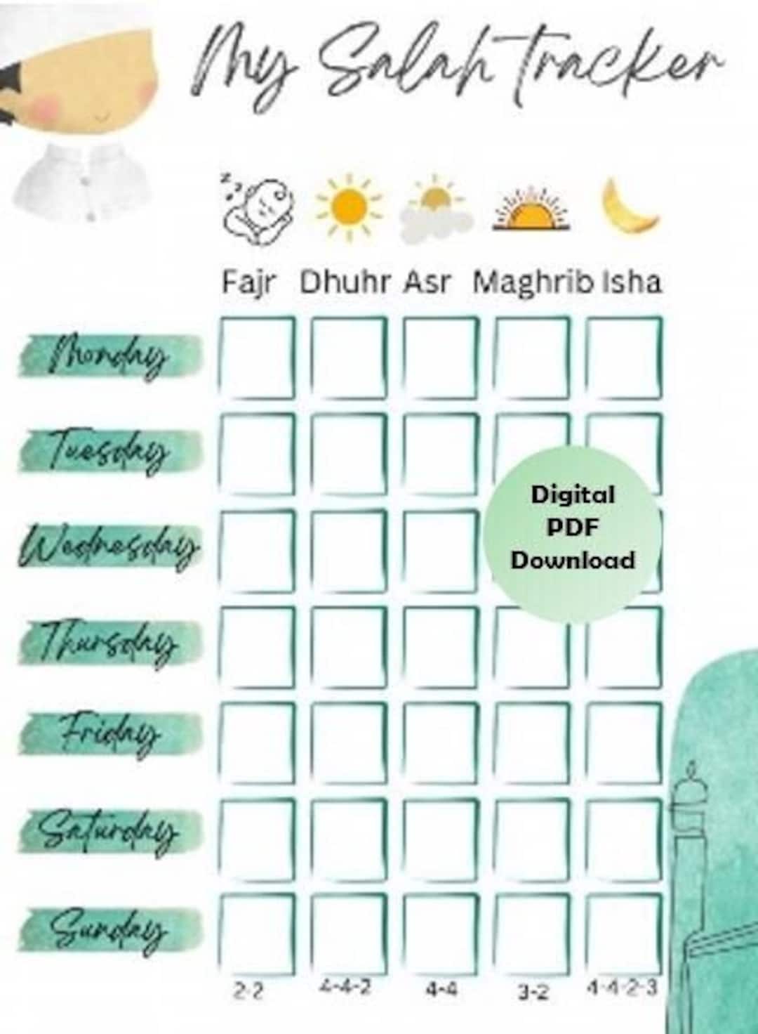My Salah Tracker Digitally Printable - Etsy