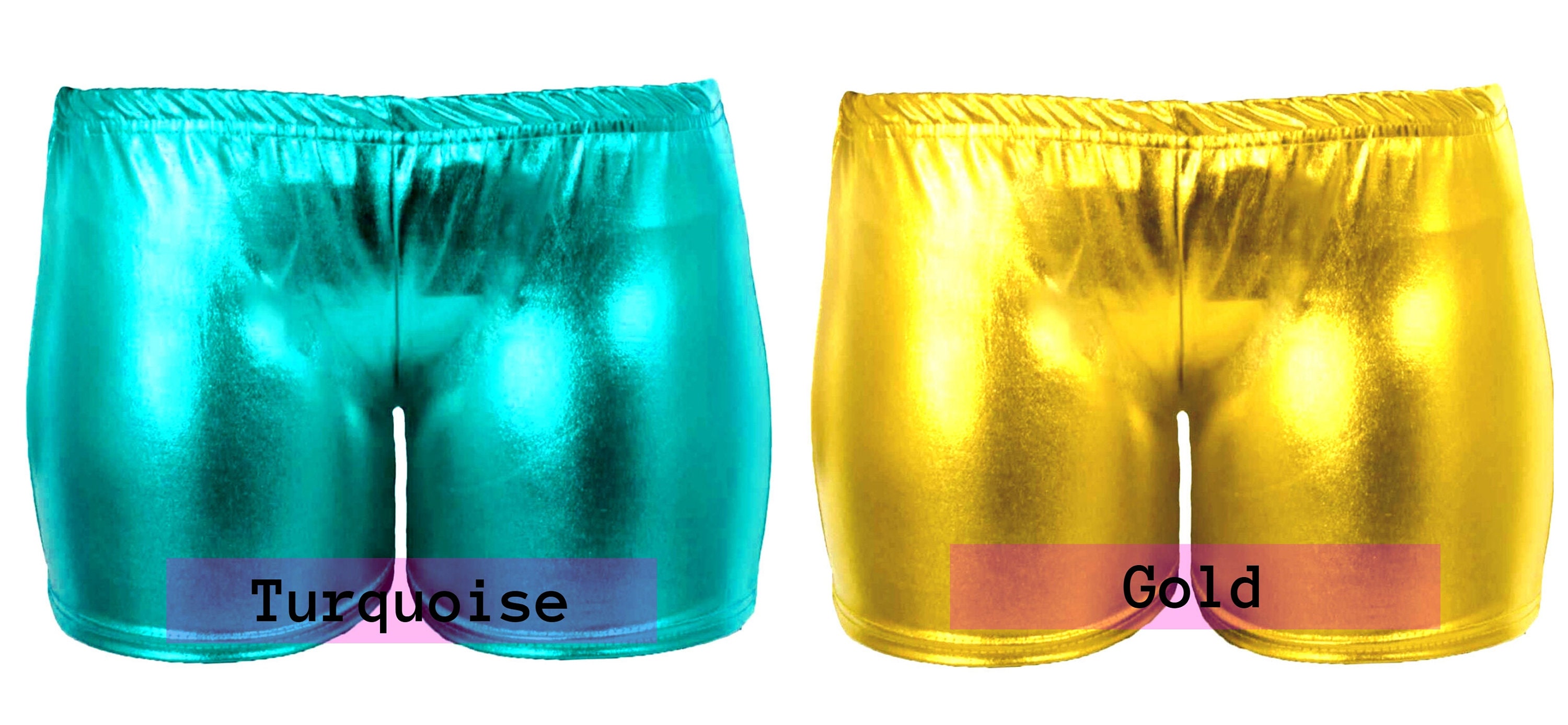 Shiny Metallic High Waist Booty Shorts Rave Dance Yoga Hot Etsy