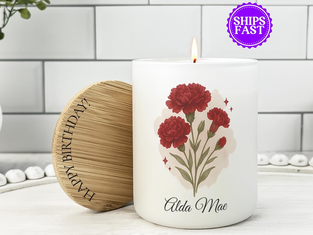 Custom Birth Flower Candle, Personalized Candle Gift, January Birthday ...