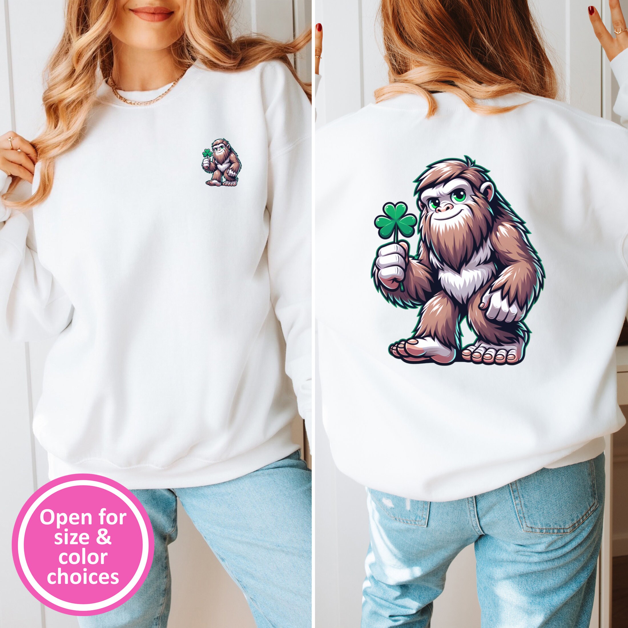 Cute St Patricks Day Bigfoot With Shamrock Front and Back Shirt, Kids ...