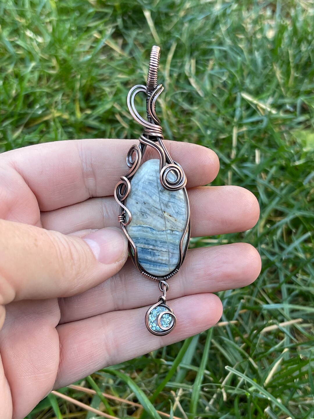 Wire Wrapped Blue Scheelite Pendant - Etsy