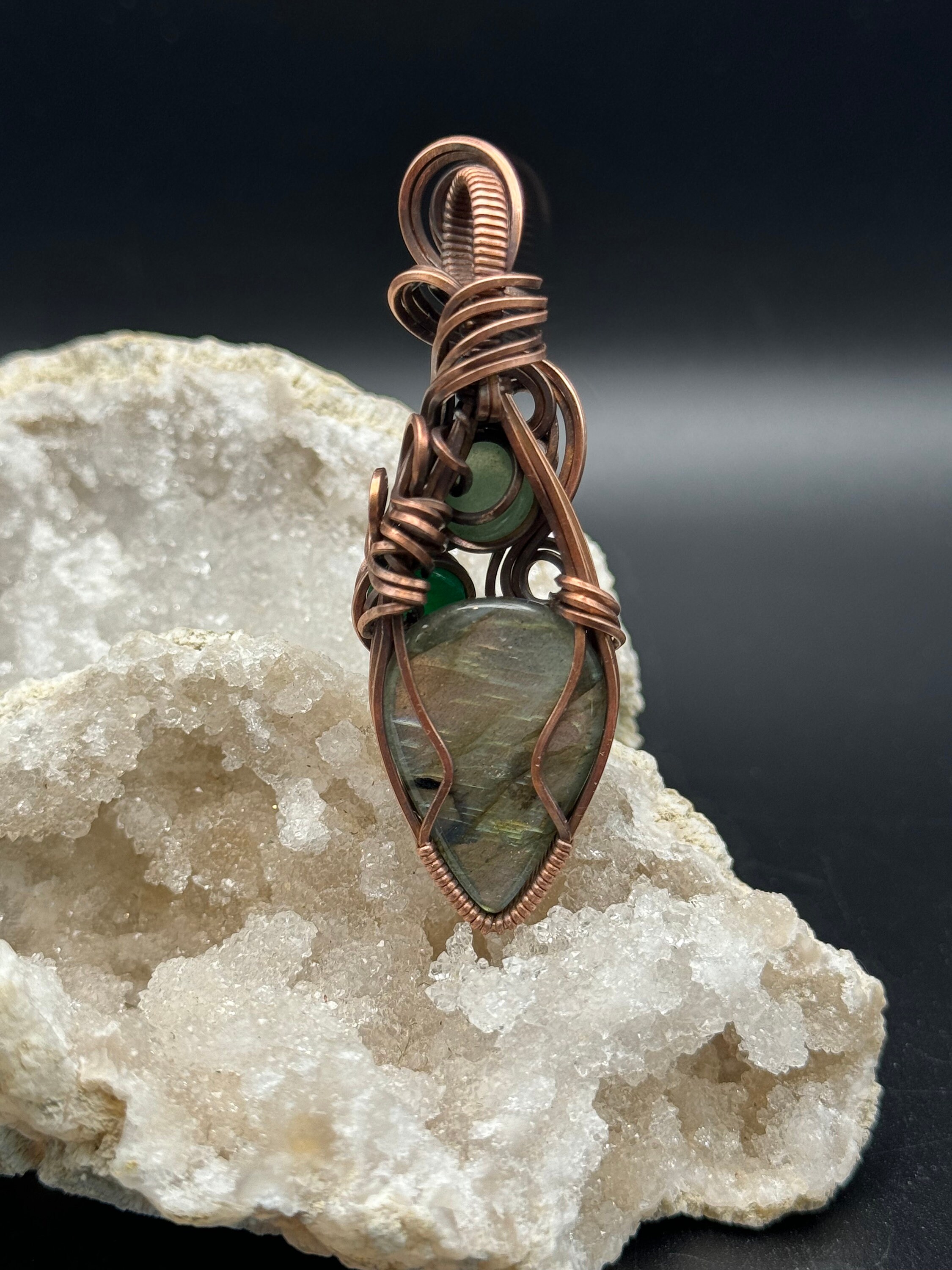 Labradorite Wire Wrapped Pendant With Aventurine and Green Strawberry ...