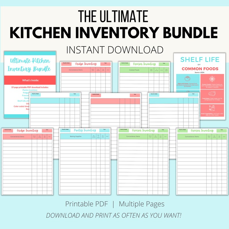 Kitchen Inventory Bundle Printable Tracking INCLUDES 15 - Etsy