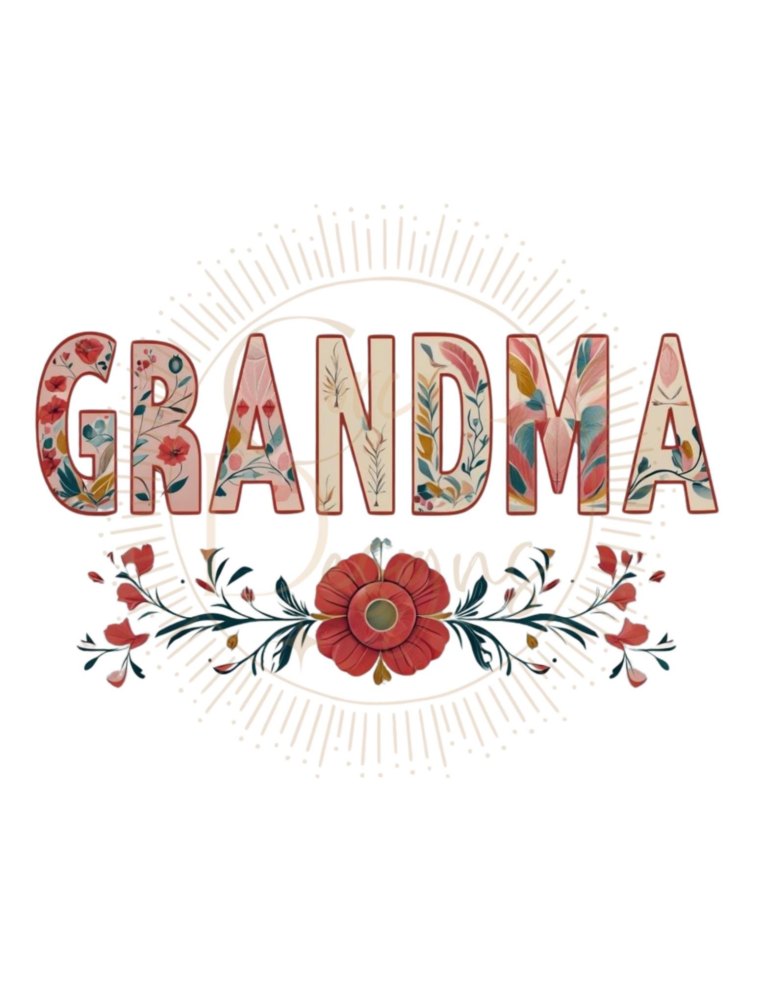 Grandma Floral Flower Lettering, PNG Digital Download, Sublimation, DTF ...